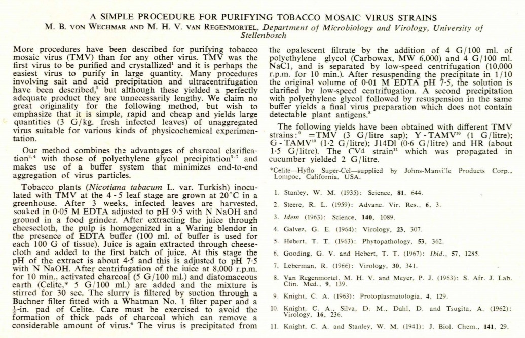 Purifying TMV: a blast from the archives | ViroBlogy